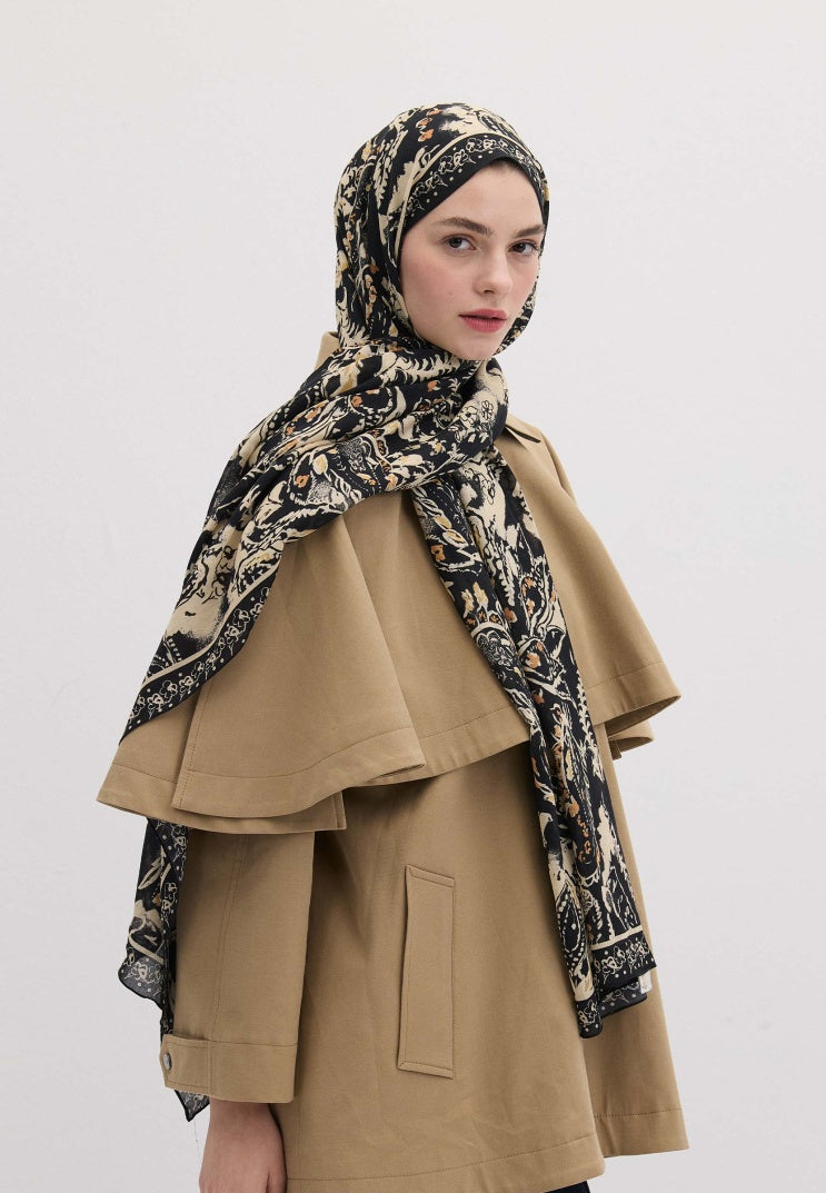 Floral Paisley Patterned Hijab Black – freshscarfs